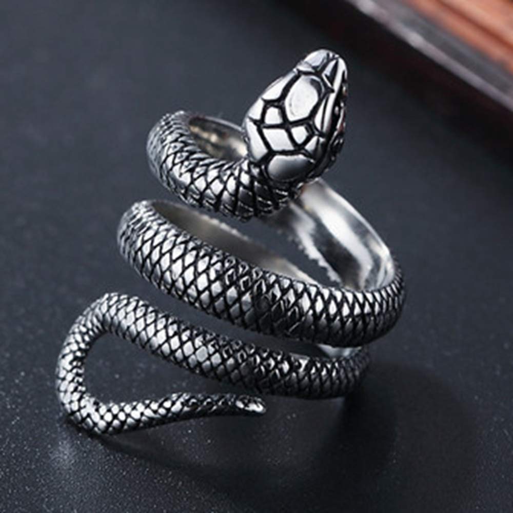 Jude Jewelers Stainless Steel Retro Vintage Snake Stye Cocktail Party Statement Biker Ring (Silver, 8)