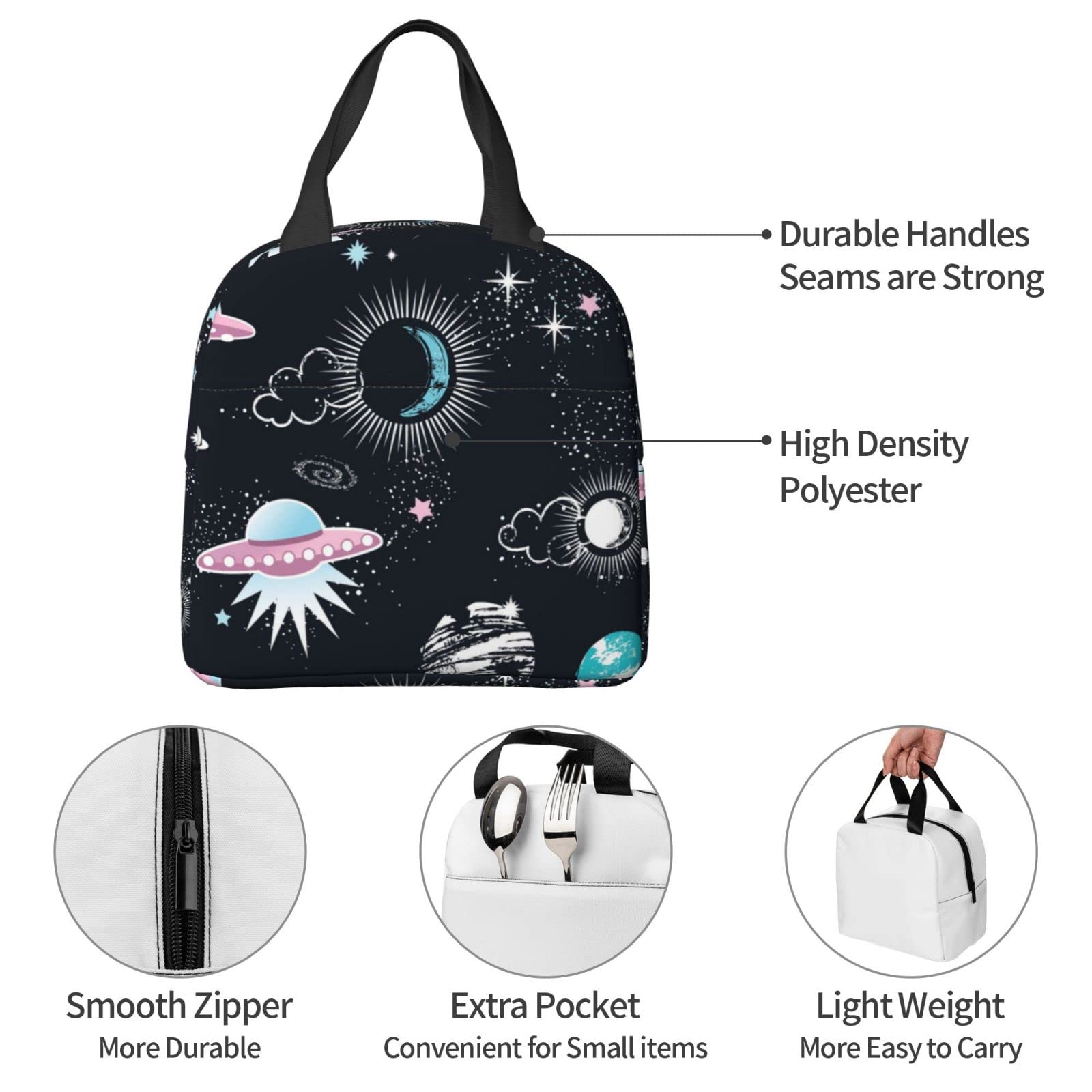 QIUWIOV Space Galaxy Constellation Lunch Bag Insulated Reusable Lunch Box Thermal Tote Bag Container Cooler Bag for Women Men Travel/Picnic/Work/Beach, One Size
