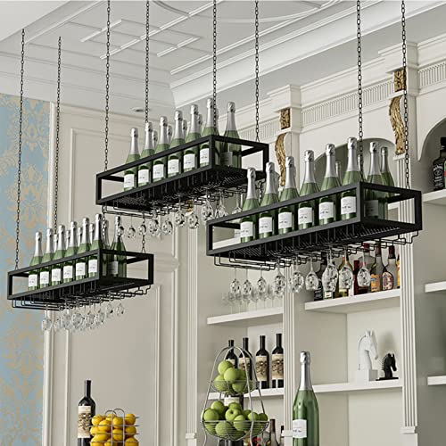 Wine Rack Black Metal Wine Bottle Holder , Ceiling Hanging Iron Stemware Glasses Shelf Home Bar Creative Wall Mounted Floating Organizer Storage Shelves (Size : 60x25x20cm)