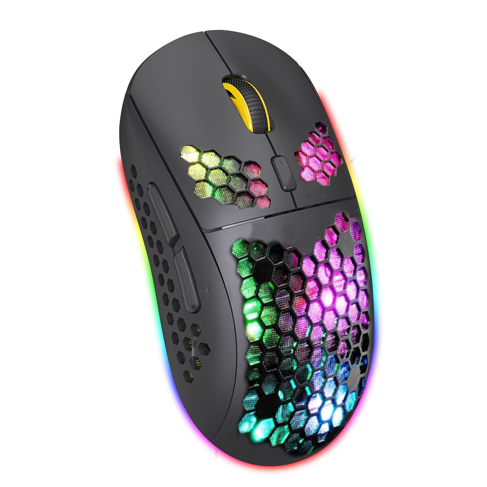 Lightweight Bluetooth Mouse, Rechargeable Bluetooth Wireless Gaming Mouse with USB Receiver & Type C Charge Port for Mac Laptop PC (Black)
