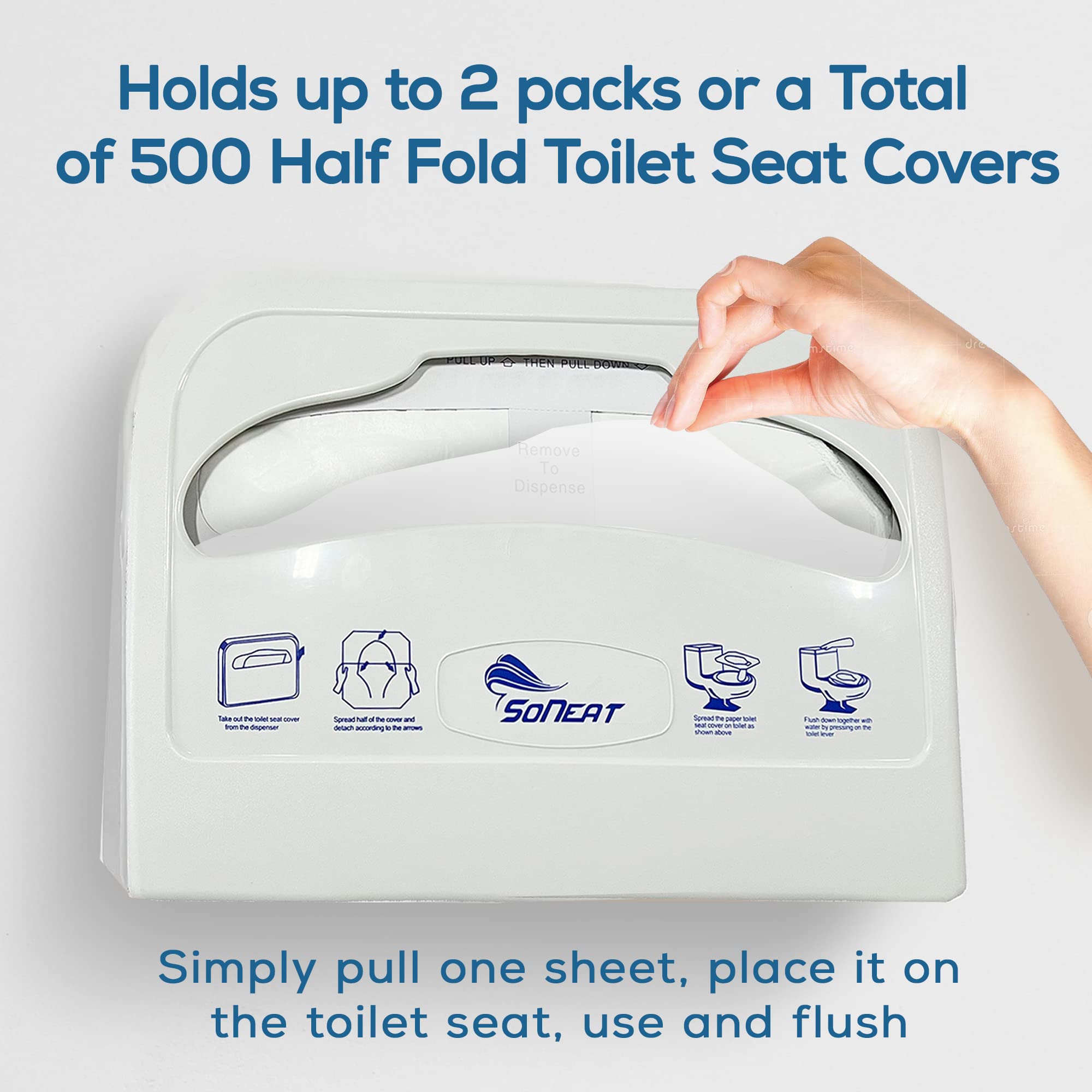 SoNeat Half-Fold Toilet Seat Cover and ABS Plastic Dispenser Set - 400 CT XL Flushable Disposable Toilet Seat Cover Pack for Commercial, and Travel Accessories, 2 Pack, Regular