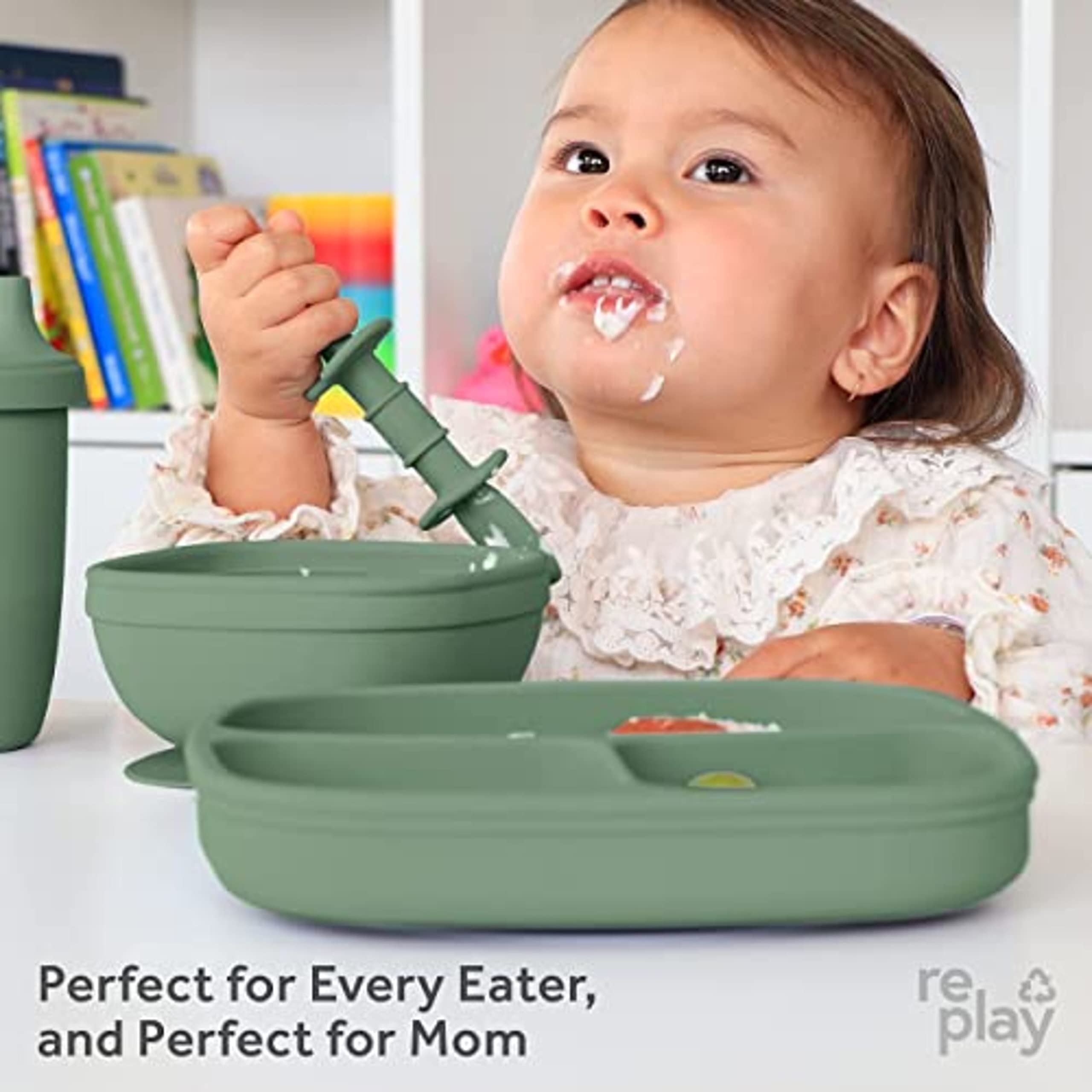 Sustainables by Re-Play Silicone Dip n ReDip Feeding Tool - Made with Medical-Grade Platinum Silicone - Sage - 2 Pack