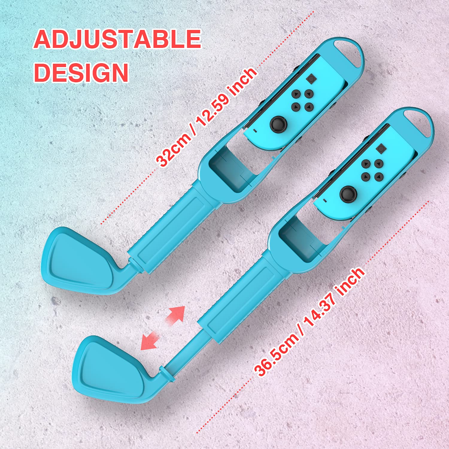 Mario Golf Club for Nintendo Switch/Switch OLED, JUSPRO Adjustable Golf Grip with Hand Strap, Game Accessories Compatible with Mario Golf Super Rush -2 Pack (Red+Blue)