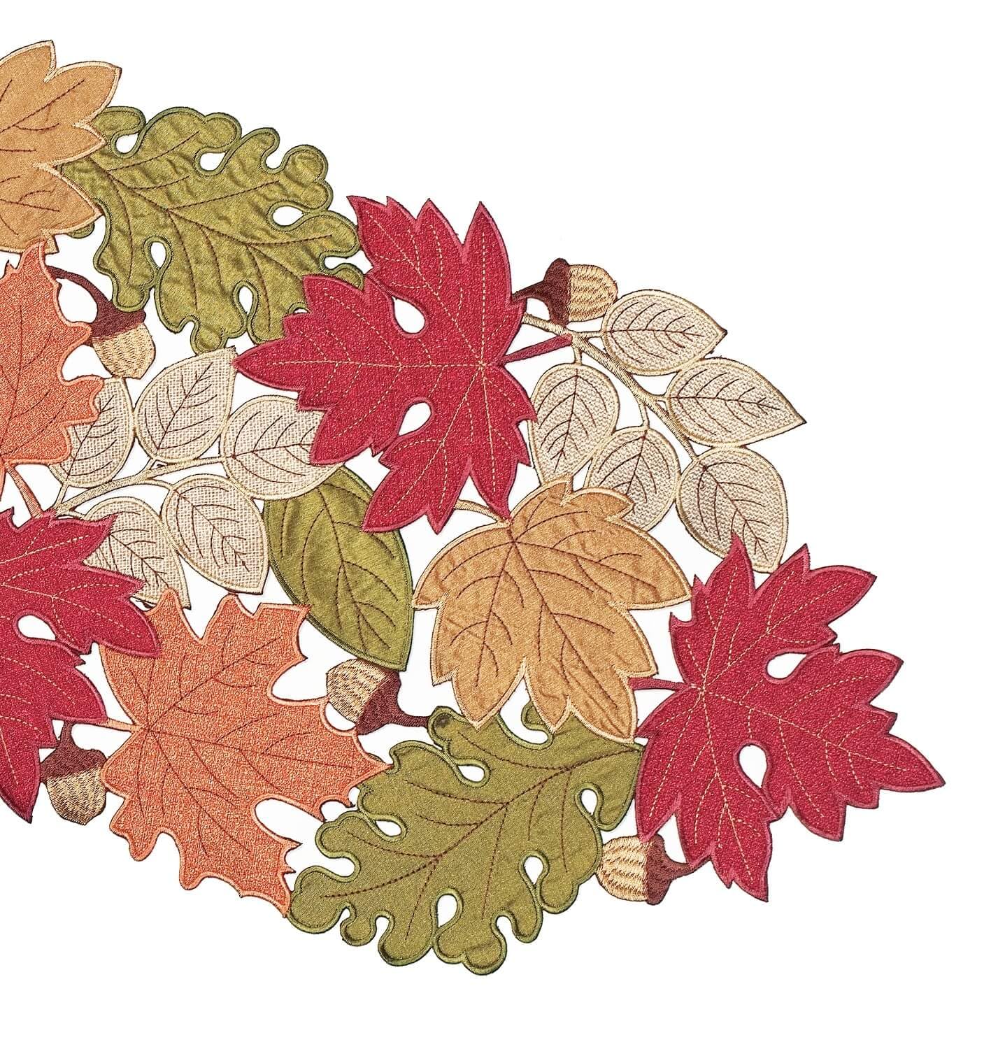 KEVA Fall Placemats Set of 4, 15inch Round Placemats, Fall Decorations for Home, Autumn Maple Leaves Cutwork Embroidered Placemats for Harvest Thanksgiving Holiday Decor