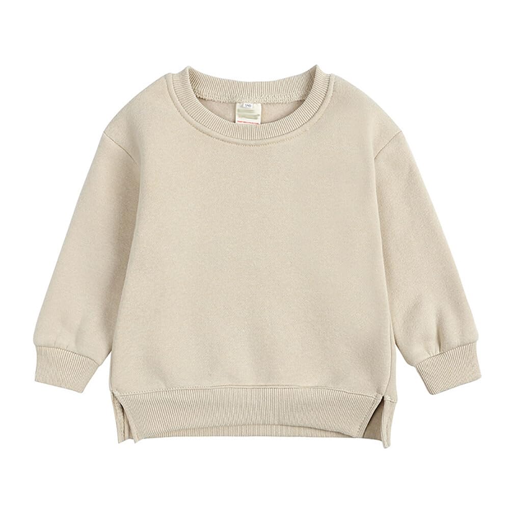 RUKOSU Toddler Baby Boy Girl Fleece Pullover Sweatshirt Solid Color Crewneck Blouse Shirt Tops Warm Fall Winter Clothes Apricot 2-3T