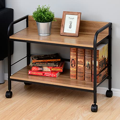 Yamazen YZCR-2W (OAK/BK) Rack with Casters, 2 Tiers, Wide, Color Box Storage Box, Fits Robotic Vacuum Cleaners, Width 24.4 x Depth 10.8 x Height 19.5 inches (62 x 27.5 x 49.5 cm), Shelf, Assembly, Oak
