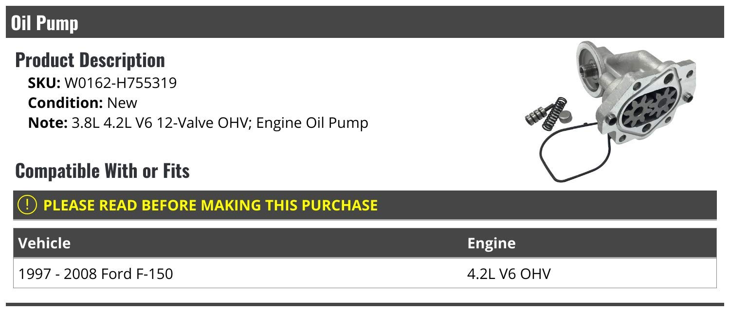 Marketplace Auto Parts Engine Oil Pump - Compatible with 1997-2008 Ford F-150 4.2L V6 OHV 12- Valve