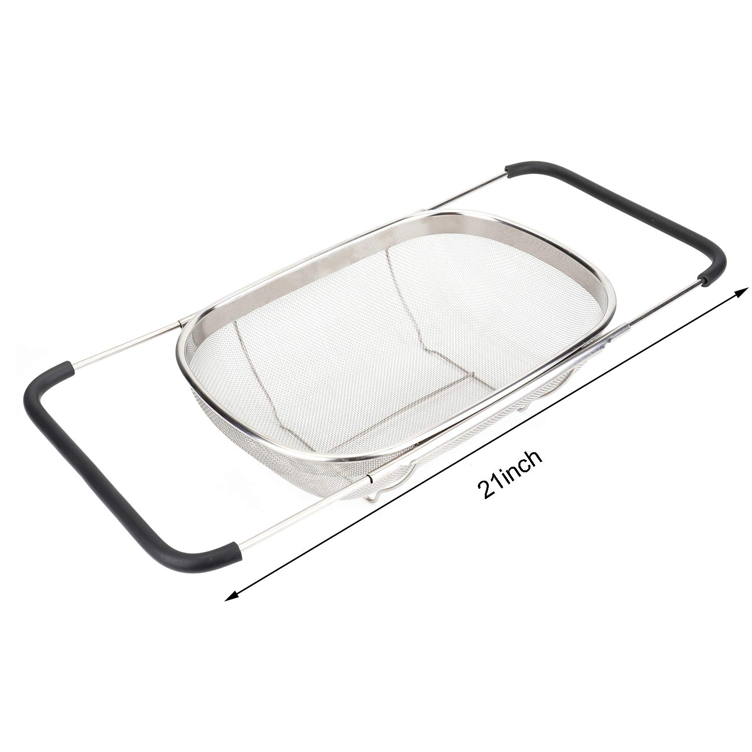 Suwimut 2 Pack Over the Sink Oval Colander for Kitchen, Stainless Steel Fine Mesh 6 Quart Strainer Basket with Expandable Rubber Grip Handles for Straining, Draining, Rinsing Fruits, Vegetables