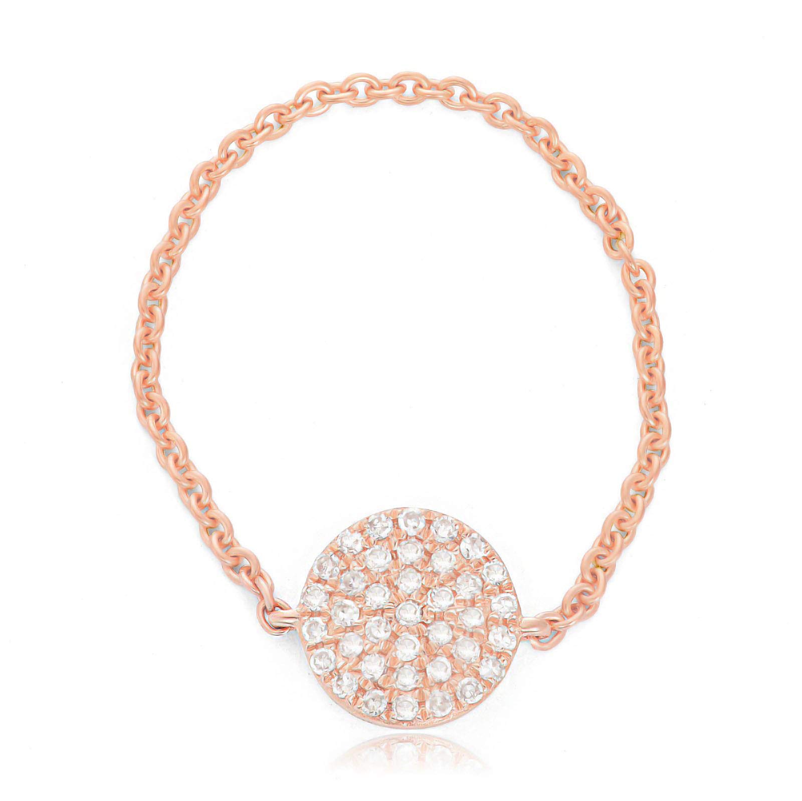 JULIETTE COLLECTION 14K Yellow Gold Diamonds Pave Round Disc Geometric Chain Rings for Women – Ring Size 6, 0.104ct Total Diamond Weight