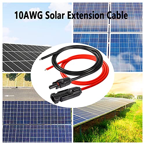 SinLoon 10AWG Solar Extension Cable,1 Pair 10 Gauge PV Solar Panel Bare Cord IP67 Waterproof Male to Female Solar Power Cable with 2 O Ring Terminal,for Solar Panel Wire (10AWG 3.3 FT)