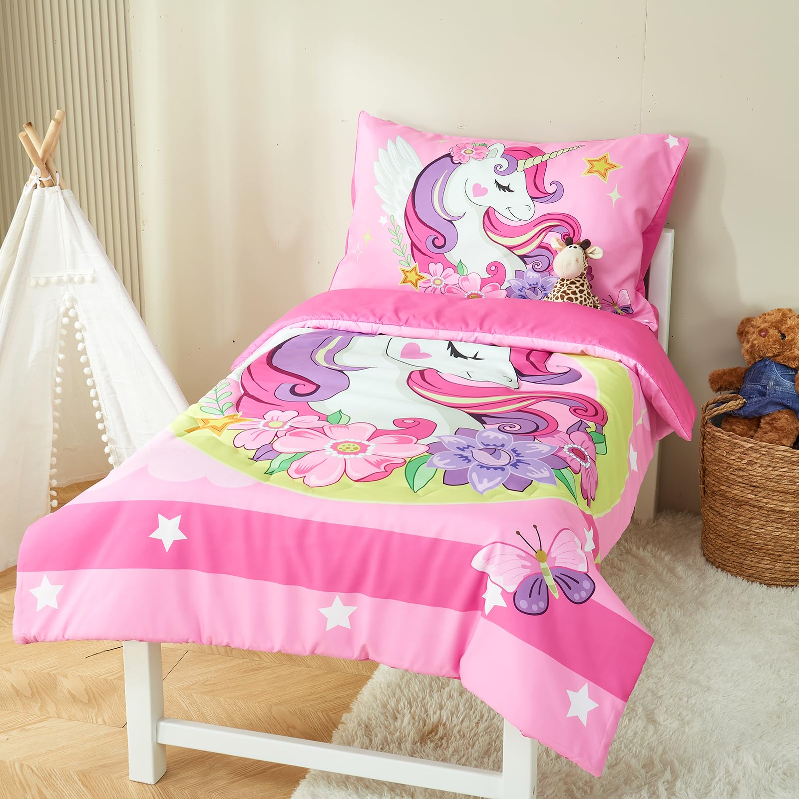 Suyfhdc Toddler Bedding Set-Soft Bedding Sets for Boys Girls, Lightweight Red Black Check Bedding Sets, Girls Sheet Set Kids -Bedroom Decor Fitted Sheet- 4 Pieces