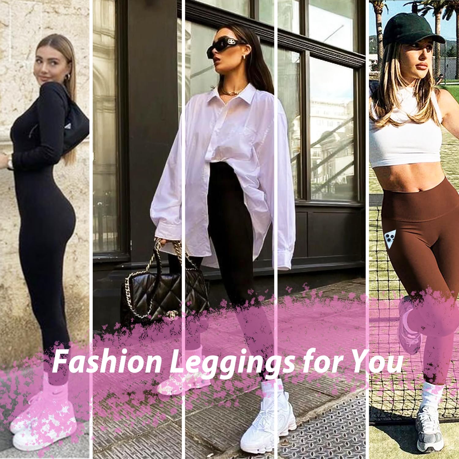 MOREFEEL Leggings with Pockets for Women, High Waisted Tummy Control Workout Black Hip Lift Yoga Pants Activewear