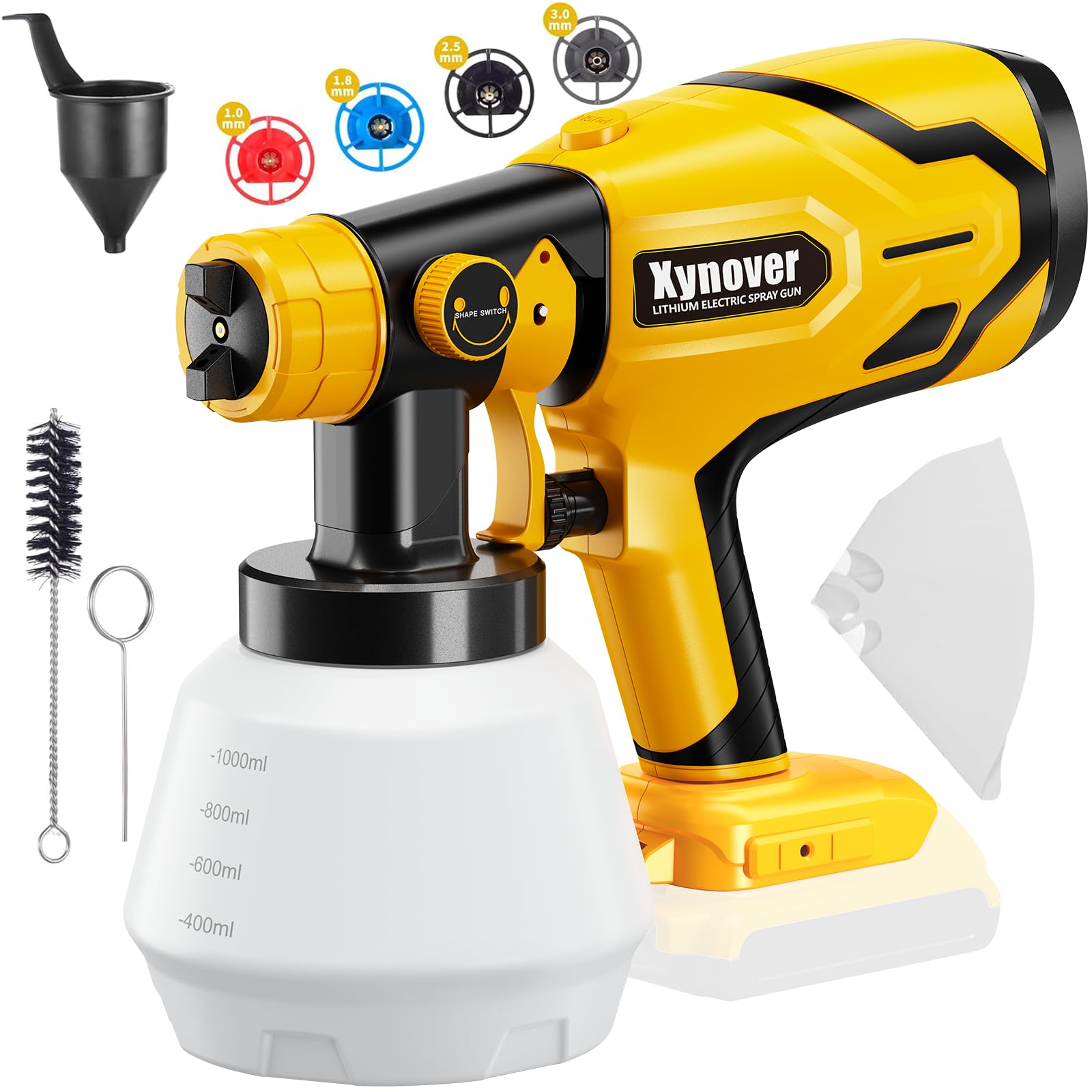 Xynover Cordless Paint Sprayer for Dewalt 20V MAX Battery, HVLP Spray Paint Gun with Brushless Motor and 4 Copper Nozzle 200W Paint Sprayer for Home Interior Exterior Paint(Battery Not Included)