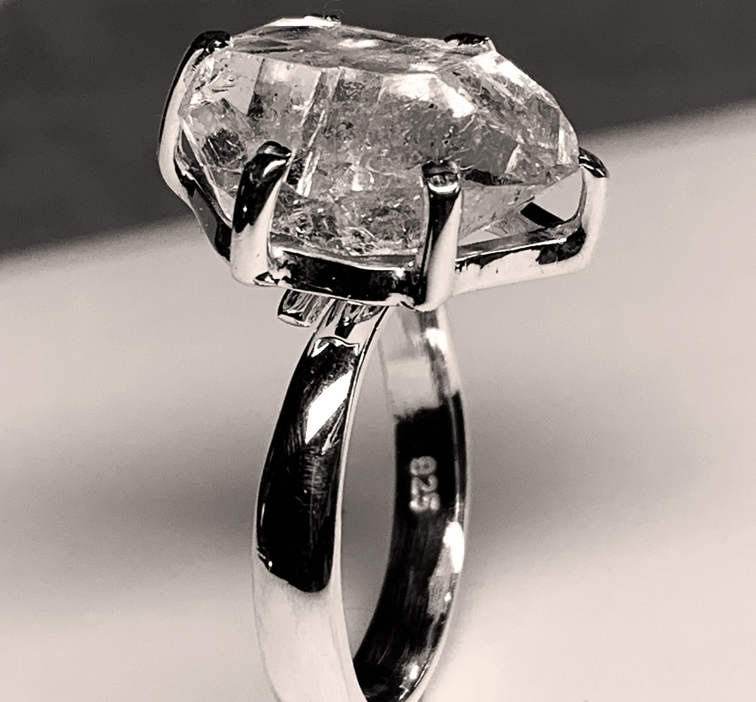 Rocks2Rings Raw Herkimer Diamond Quartz Ring Sterling Silver Jewelry April Birthstone Perfectly Adjustable High Energy Vibration Amplifying Transformation Dreams Third Eye Chakras (7)