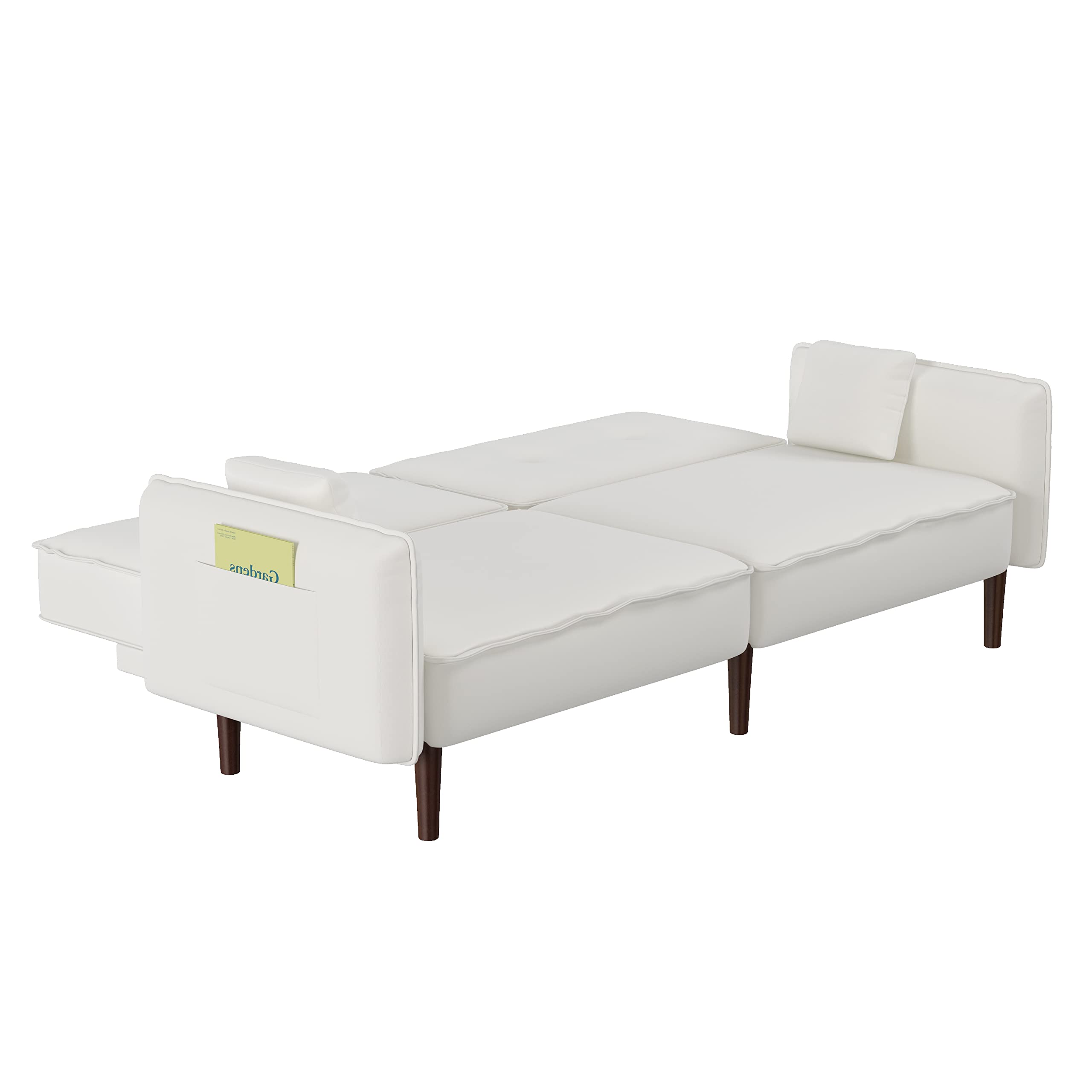 LCH Loveseat Futon, Convertible Sleeper Sofa Couch Bed in Cotton Linen Fabric for Living Room Bedroom Dorm Apartment Studio, Wood Legs, White