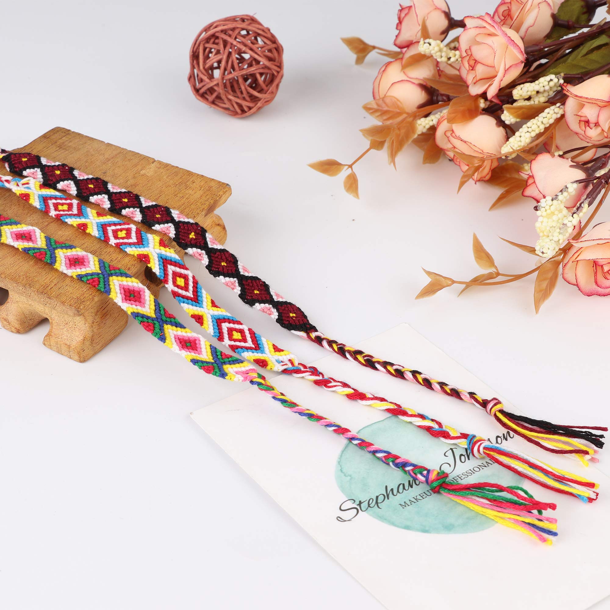 Jstyle 15Pcs Ethnic Tribal Bead Bracelet for Men Women Boho Hemp Cords Wood String Bracelet Woven Strand Bracelet