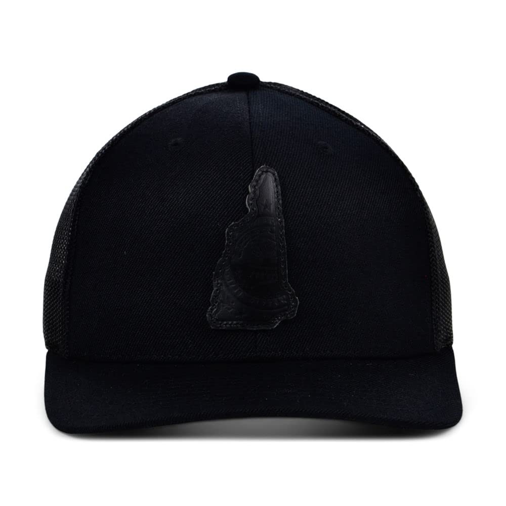 Local Crowns New Hampshire Black Leather State Flag Fill Patch Curved Blackout Trucker Cap