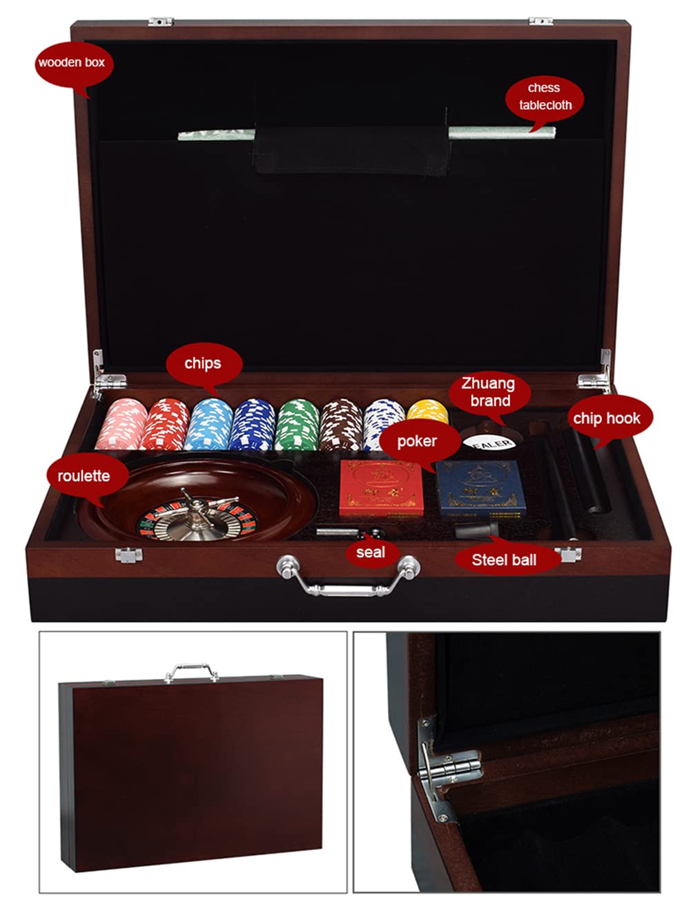 Russian Roulette Wheel Set Table Game Props for Game Night Essential, Sweepstakes Roulette with Wood Box, Play Mat,Steel Ball, Chip Hook, Dice, Poker