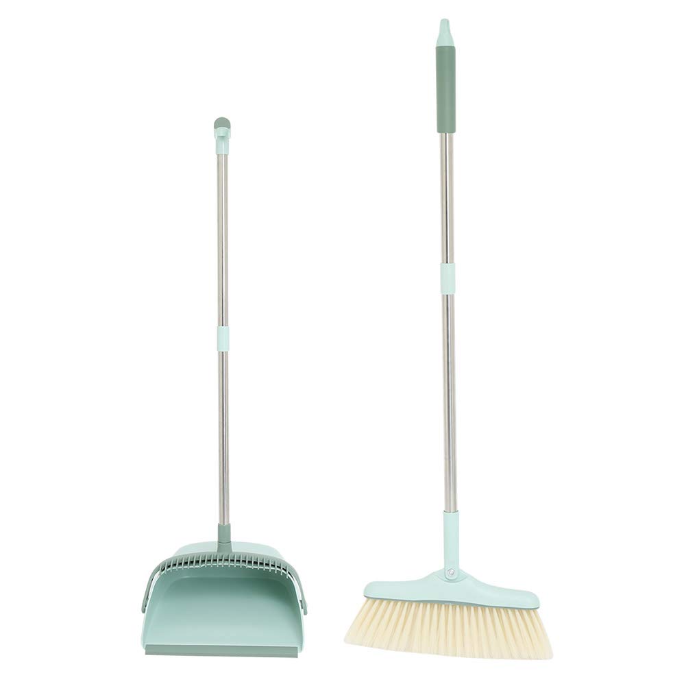 Tyenaza Dustpan Broom Set, Premium Long Handled Broom Dustpan Combo Upright Standing Broom and Dust Pan Brush with Handle for Indoor Outdoor Garage Kitchen Room Office Lobby Use