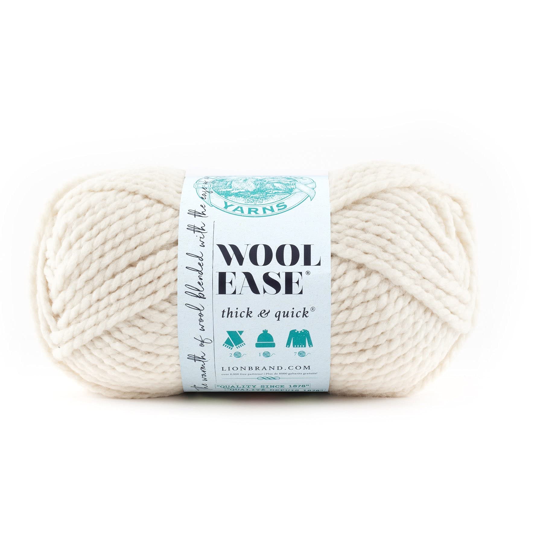 Lion Brand Wool-Ease Thick and Quick Yarn-6 Pack with Pattern Cards in Color-640-099 (Fisherman),Natural cream