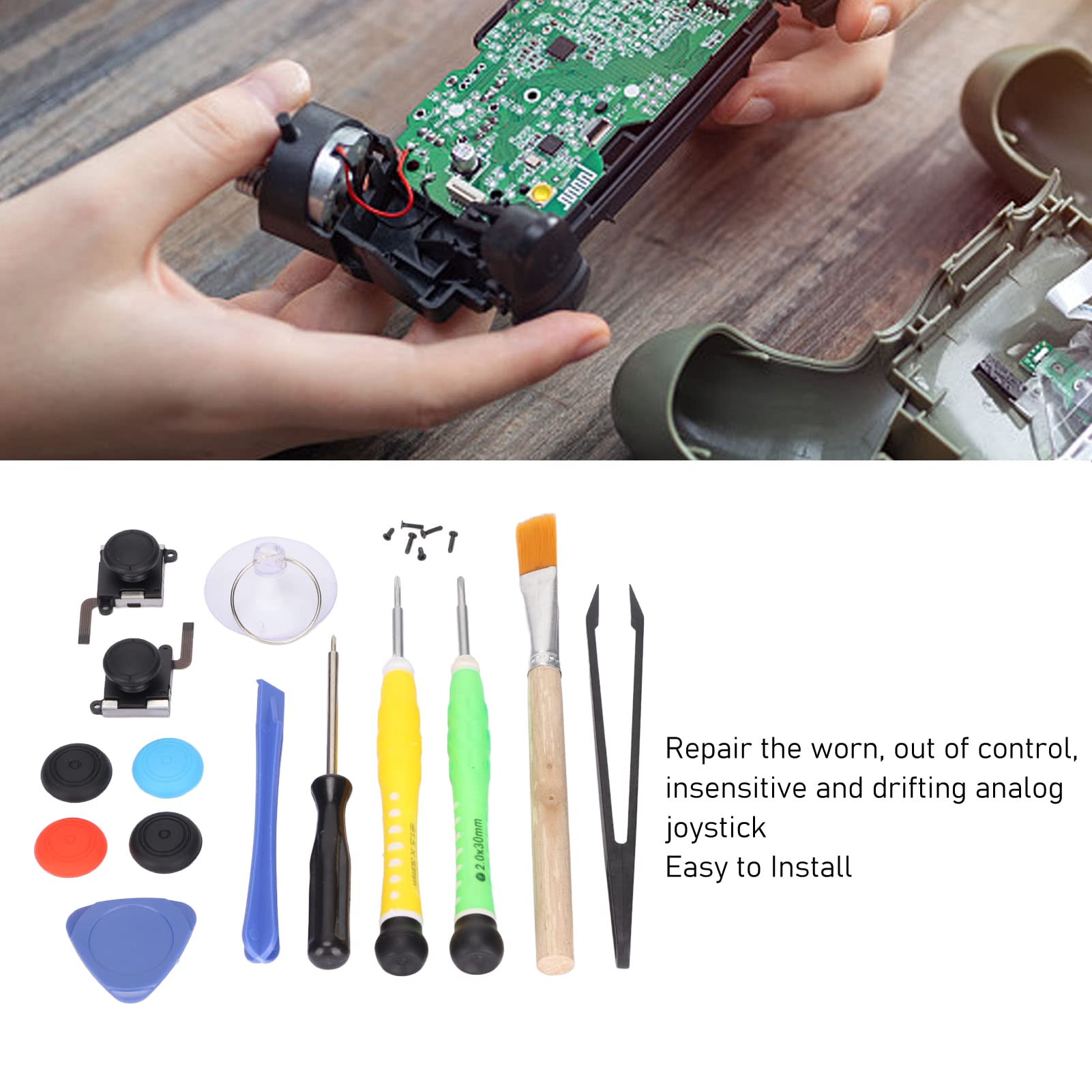 Repair Kit for Nintendo Switch, Analog Joystick, Keycap, Screwdriver, Tweezers, Cleaning Brush, Suction Cup,Portable Handle Repair Tool Set for Switch Lite