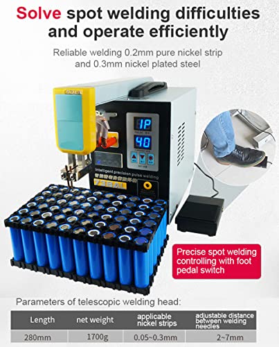 RCBDBSM Battery Spot Welder, Pulse Spot Welding Machine for 18650 14500 Lithium Battery Pack Building, 3.6 KW Pulse Magnetic Detachable Telescopic Arm Battery Spot Welder