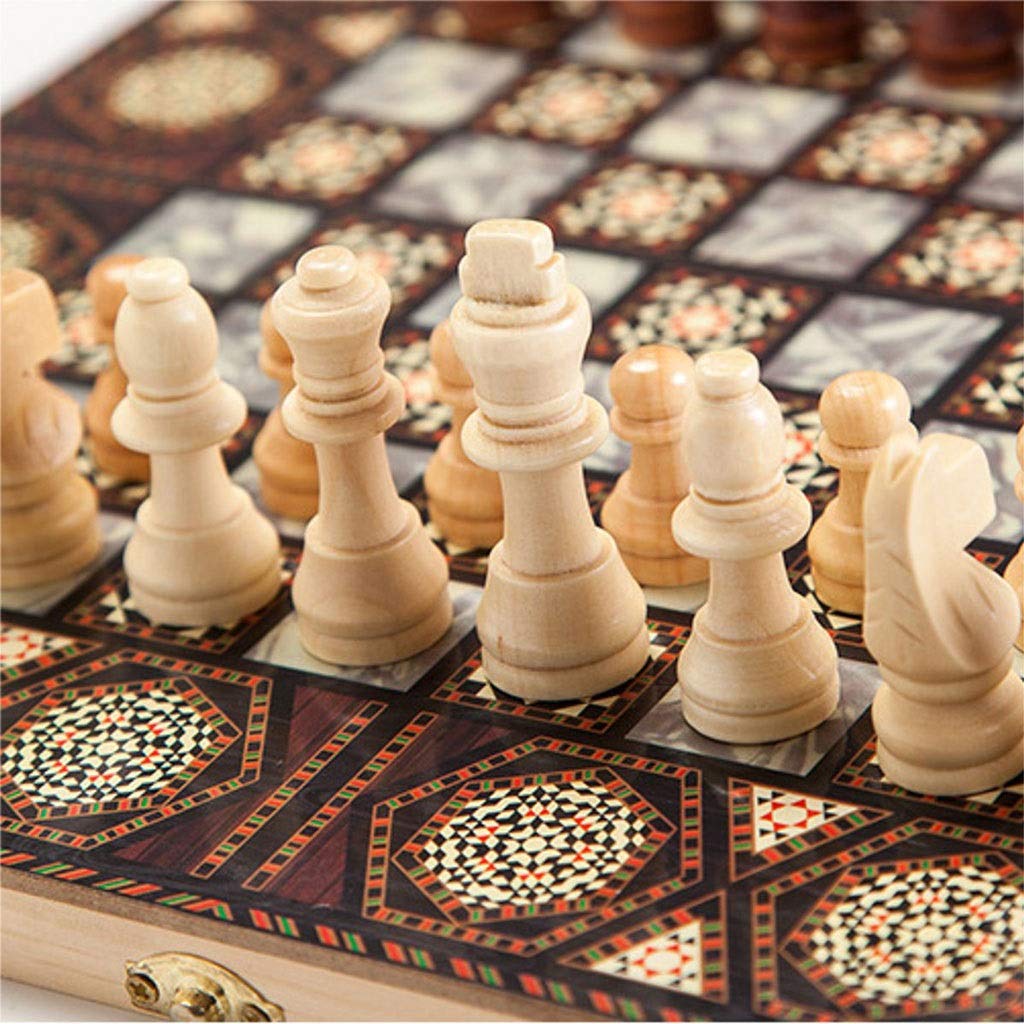 Portable Folding Chess Chessboard Set Wooden Chess Games Backgammon Checkers Travel Table Board Games Indoor Home Entertainment (Size : L)