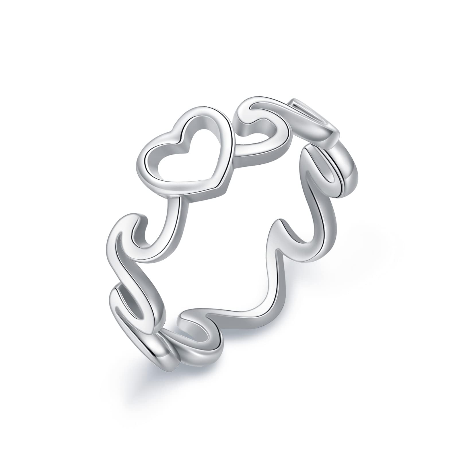 PROESS Wave Love Ring Sterling Silver Beach Ocean Rings for Women Teen Girls,size7/8/9 (size 9)