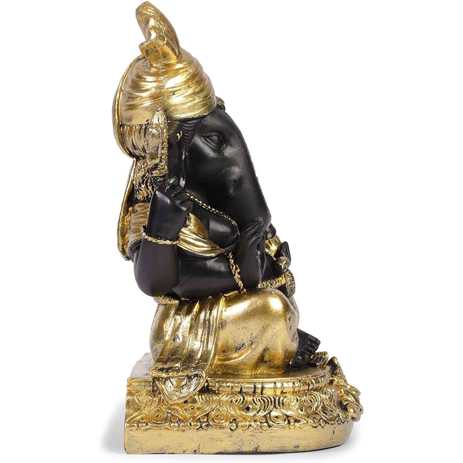 Juvale Meditating Elephant Ganesha Statue for Home and Garden (Black and Gold, 9 in)