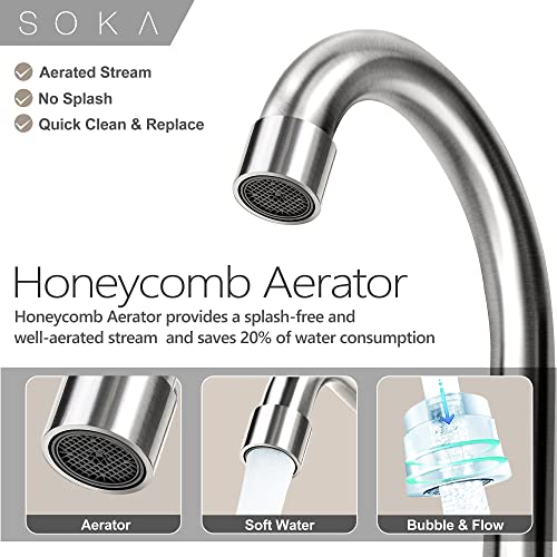 SOKA Centerset Bathroom Sink Faucet Two Handles High Arc 4" Lavatory Bath With Deck Plate & Pop-Up Drain Fit 3 Hole Installation, Brushed Nickel (SK18001NY)