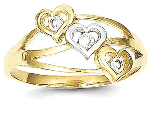 IceCarats 10K Yellow Gold Triple Heart Love 3 Stone Cubic Zirconia CZ Ring Size 6