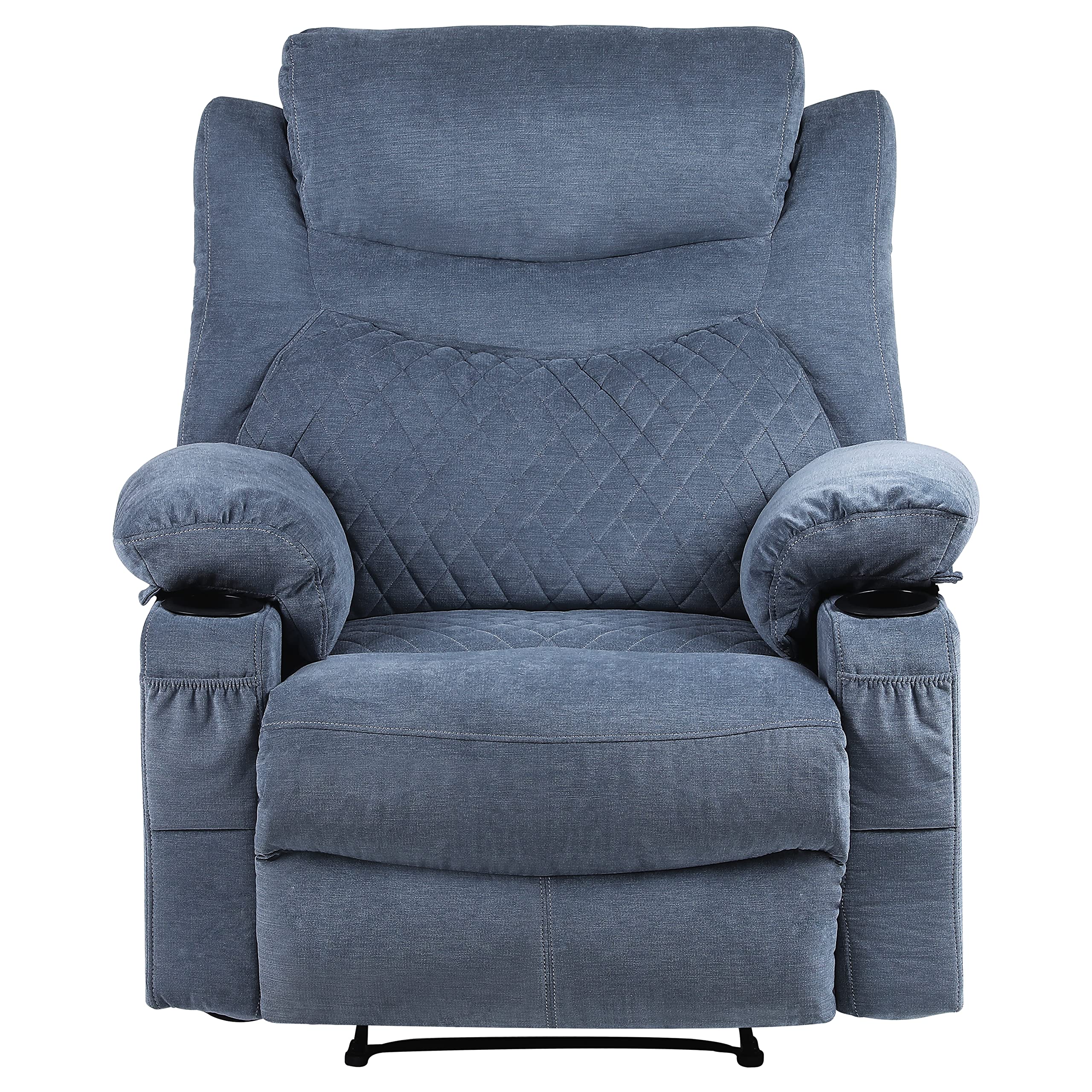 Kasorix Overstuffed Massage Recliner Chairs with Heat, Fabric Manual Reclining Chair with Cup Holders, Home Theater Seating Single Recliner Sofa (Blue), Medium(300lbs)