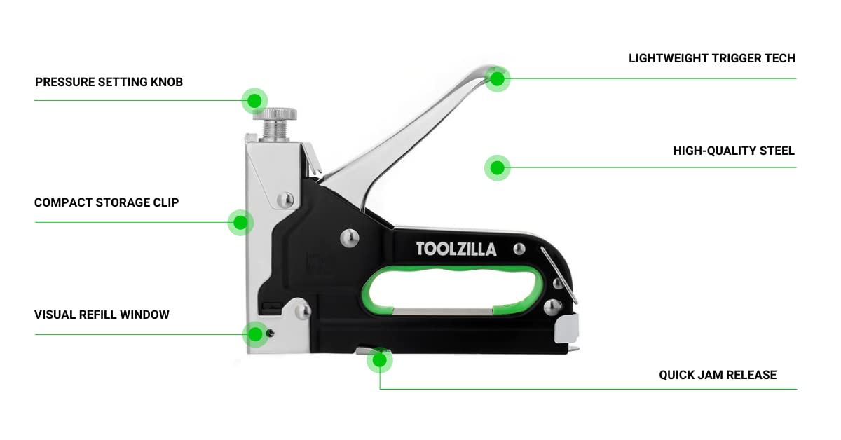 TOOLZILLA® Heavy Duty Staple Gun & Staple Selection Pack | Professional Set with Multiple Usage as Fabric Stapler, Cable Stapler, Staple Gun for Wood, Staple Gun for Teachers