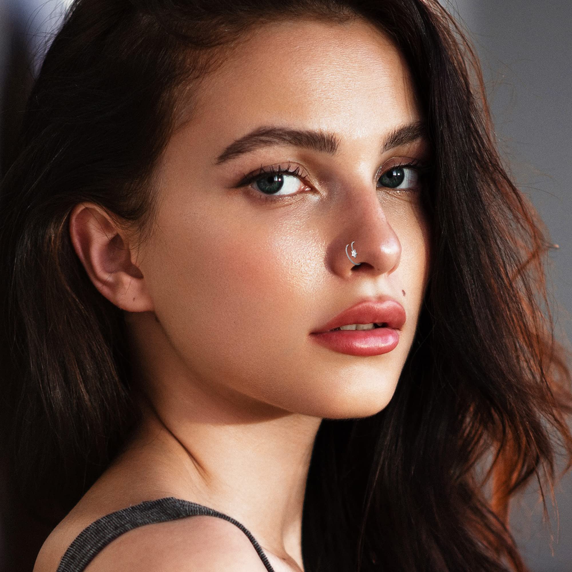 LOLIAS 18Pcs Double Nose Ring for Single Piercing Double Nose Ring Hoop Double Loop Nose Ring Spiral Nose Rings for Women Men Silver