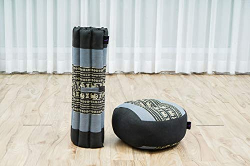 Leewadee Meditation Cushion Set β 1 Small Zafu Yoga Pillow and 1 Small Roll-Up Zabuton Mat Filled with Kapok, Blue