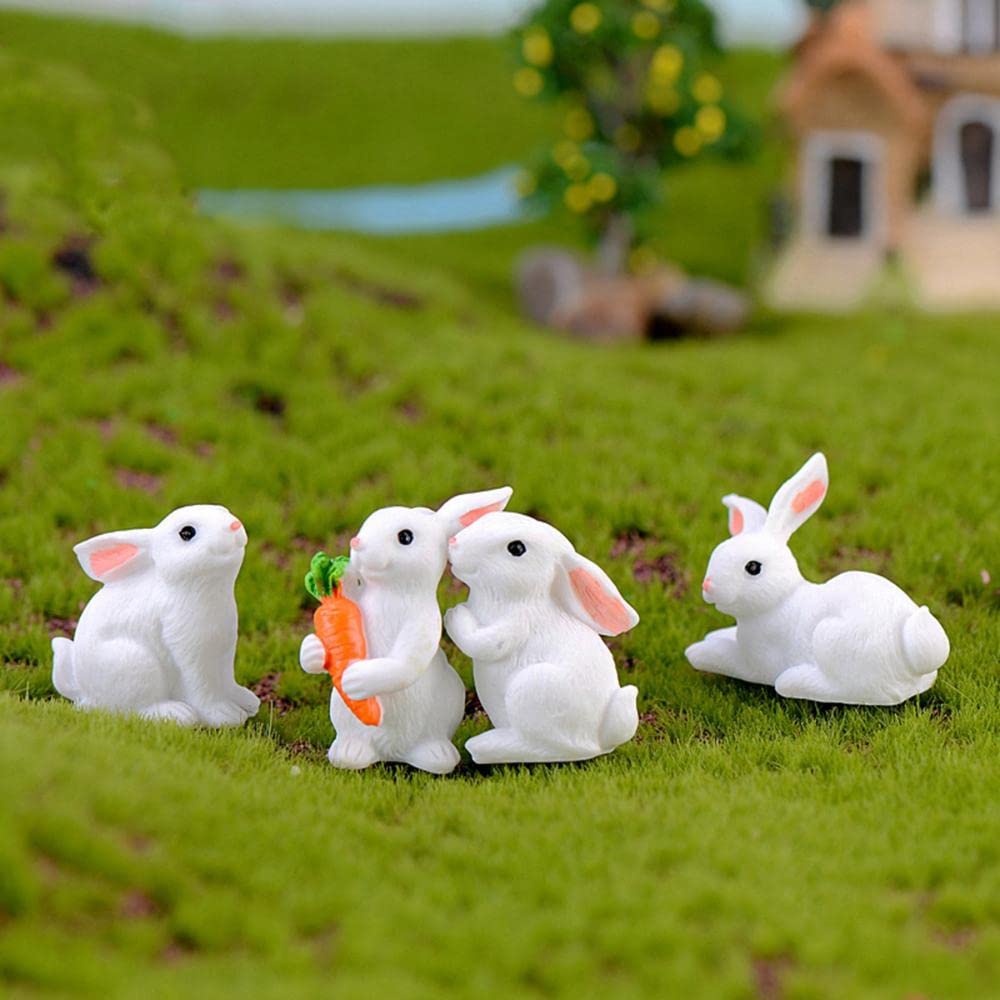 Rabbit Ornaments, Cute Animal Figurine, DIY Hare Miniature, Resin Craft, Fairy Garden Bunny Bonsai Easter Decoration, Animals Model(7)