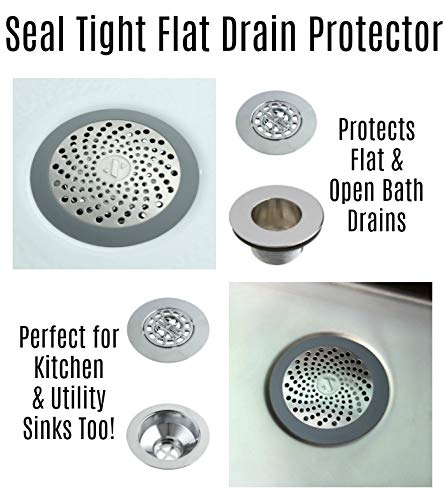 SlipX Solutions Gray Flat Drain Protector Fits Standard Shower Drains to Prevent Clogs (4.5 inch Diameter, Silicone & Stainless Steel)