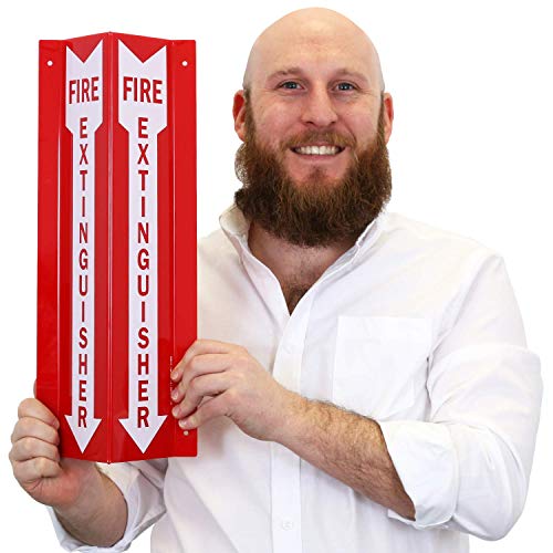 SmartSign “Fire Extinguisher” Projecting Sign, Fire Extinguisher with Arrow | 4" x 18" Polished Acrylic