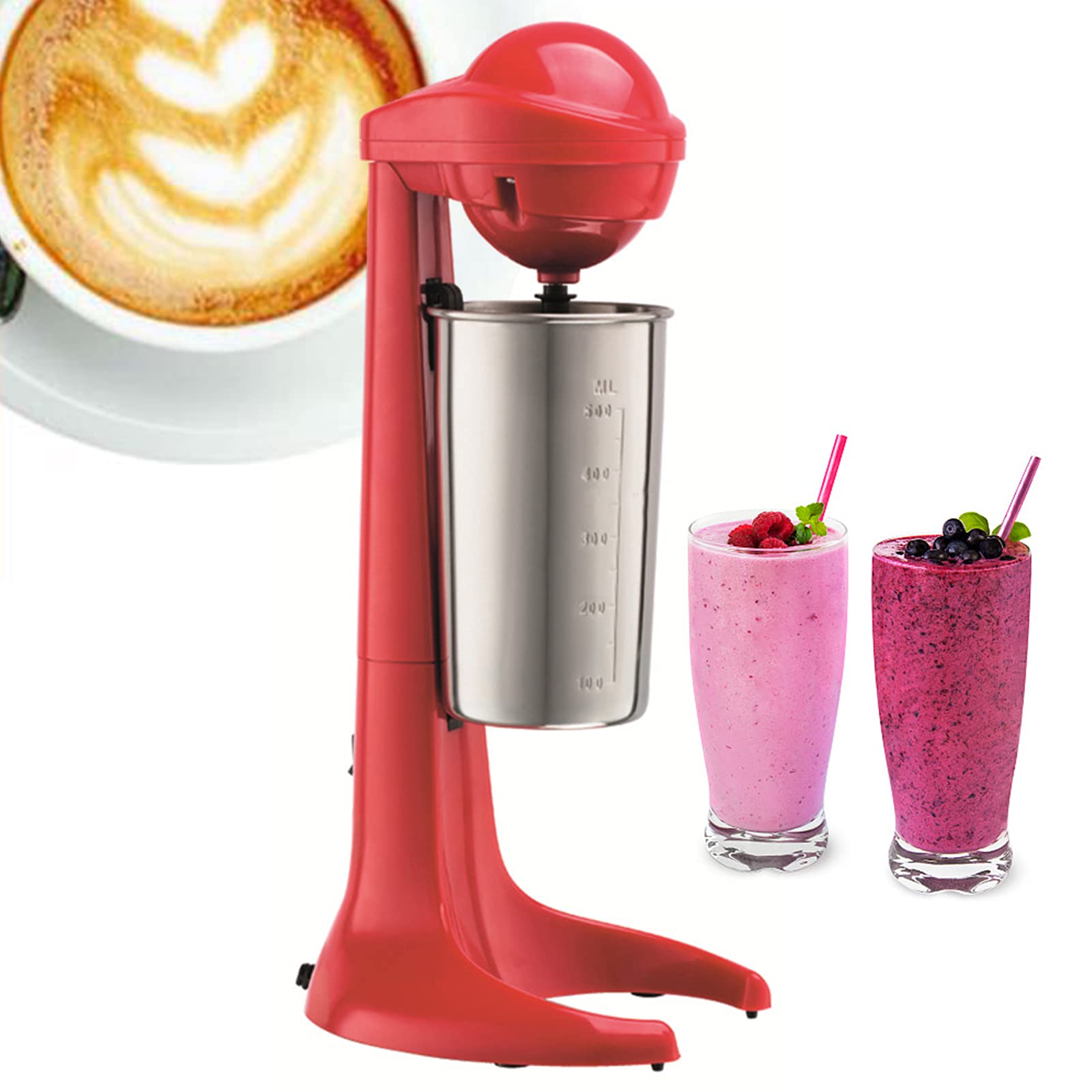 YETINGSHOP Milkshake Maker, 100W 23000RPM Electric Milkshake Maker Machine, Single Head Drink Mixer for Milkshake Mixed Drink Household, 500ml Cup, 2 Speed Adjustable, Red