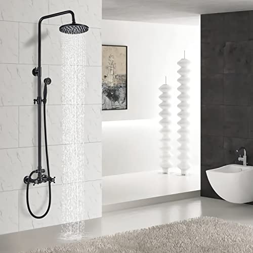 Senlesen Outdoor Shower Fixture Combo Set Oil Rubbed Bronze 8 Rainfall Shower Head Wall Mount 2 Dual Function