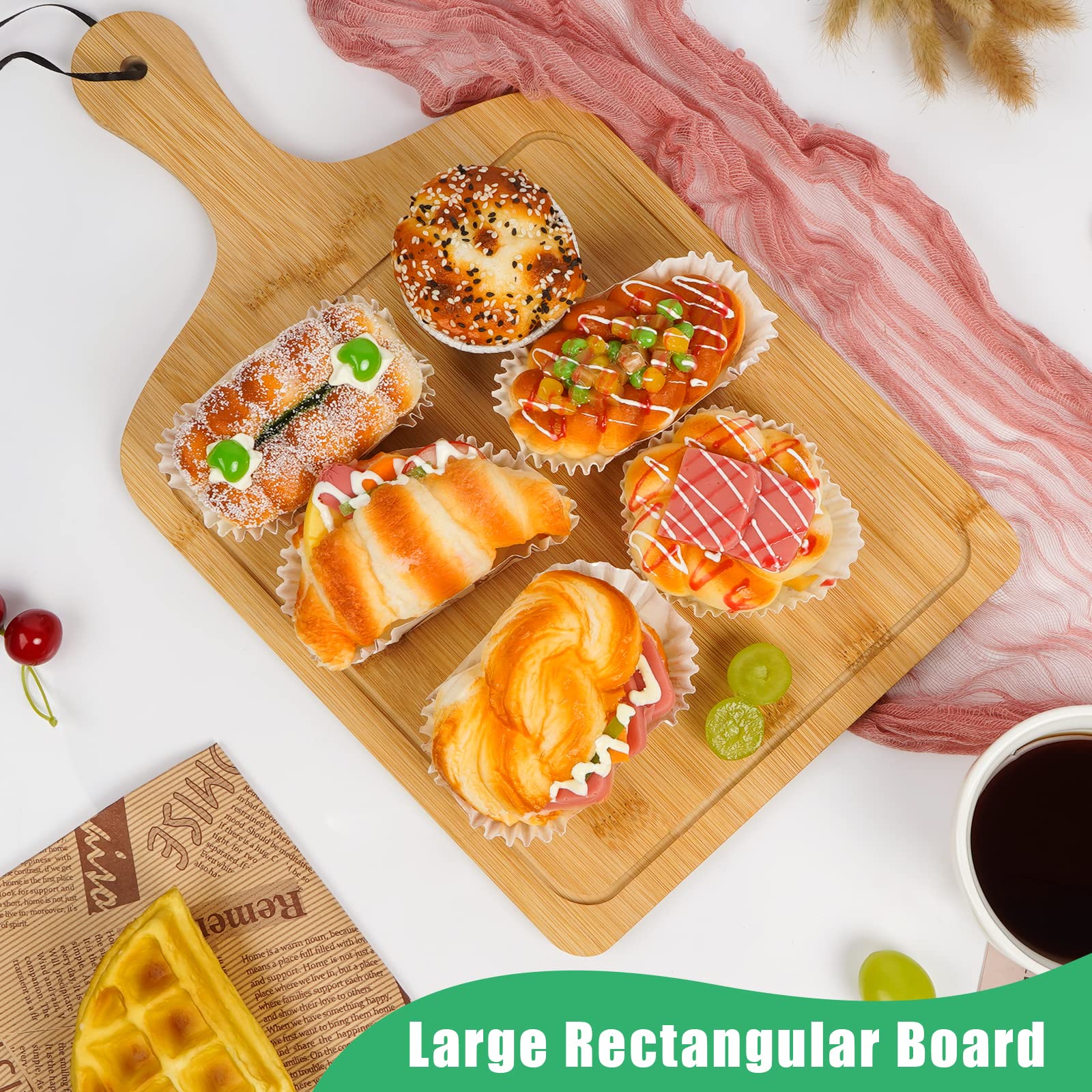 Ricawa Wood Cutting Board Set 3PCS, Kitchen Bamboo Cutting Board, Chopping Board with Juice Groove and Handle – Wood Serving Tray for Meet, Bread, Pizza, Cheese, Fruit &Vegetables(3 Pack, 3 Style)