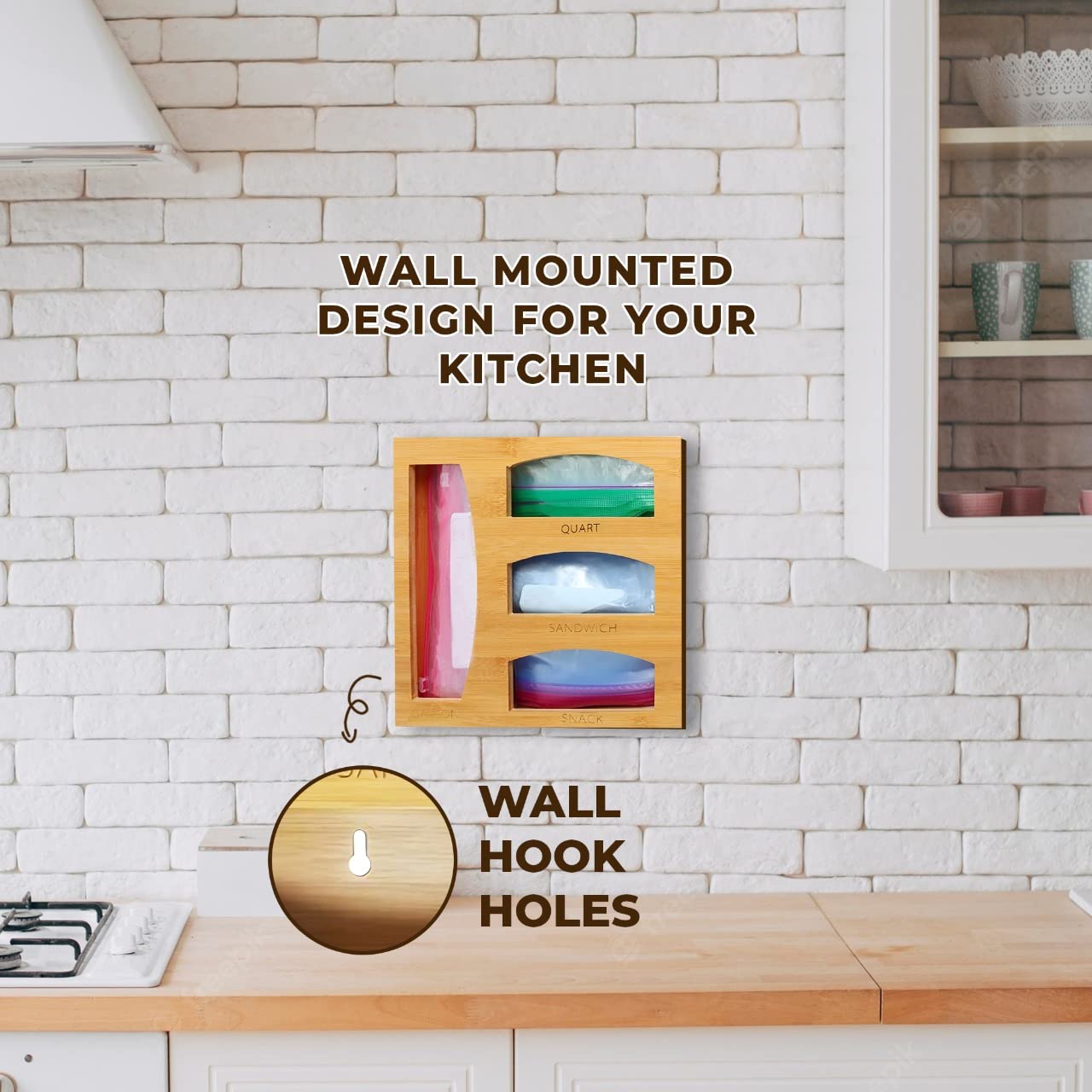 MAGOR ziplock bag Storage organizer for Kitchen Drawer, Bamboo Baggie holder and Storage bag organizer Compatible with Gallon, Quart sandwich and snacks variety size bags (1Box 4 Slots),ZBS 2022