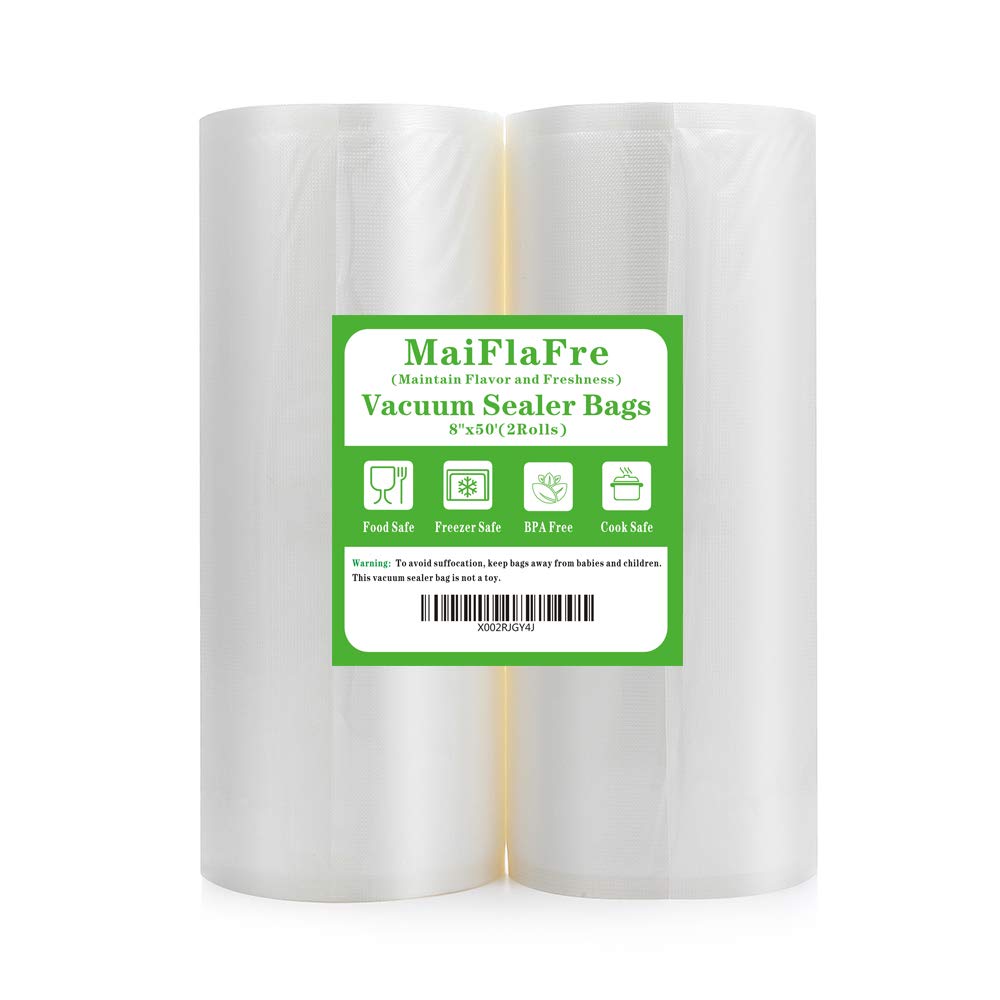 MaiFlaFre 8x50 2 Pack Vacuum Sealer Bags Rolls with Commercial Grade, BPA Free, Heavy Duty, Great for Vac Storage, Meal Prep or Sous Vide