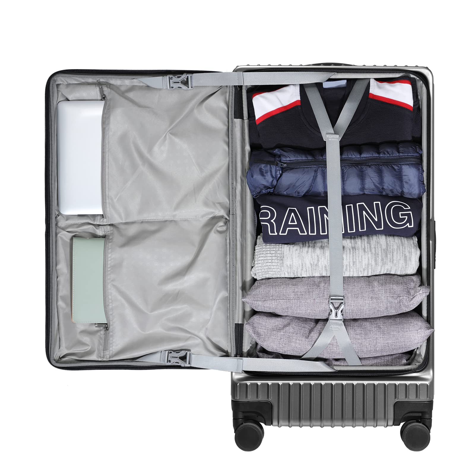 S Unite Star 29 Inch Checked Large Luggage with Side Opening, Lightweight Hardshell ABS+PC+Aluminum Frame Suitcase with TSA Lock, 360 Spinner Wheels, Briefcase for Trip, Dark Grey