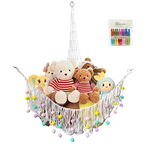 Stuffed Animal Net or Hammock,Boho Macrame Toy Hammock with Colorful Tassels,Hammock for Stuffed Animals,Teddy Bear Hammock for Nursery Play Room Kids Bedroom Kids Room Animal Storage