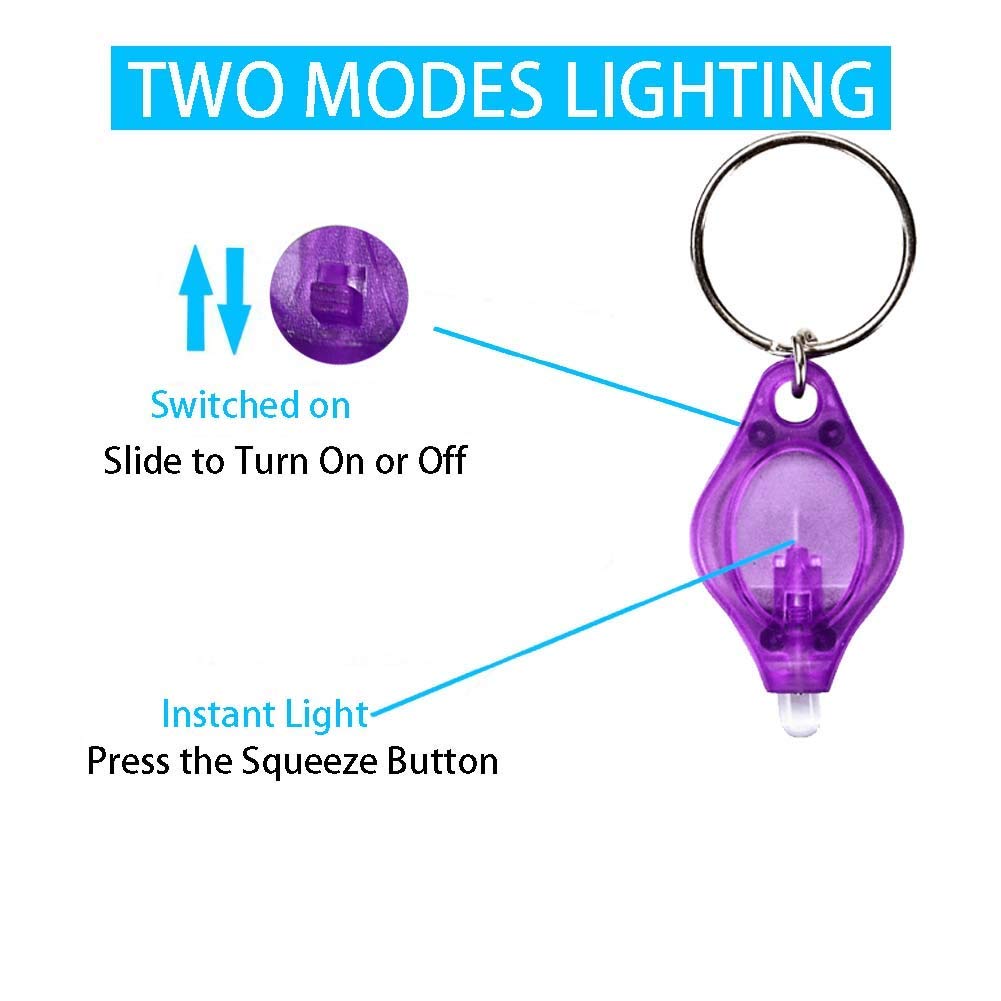 JWISLAND 15 Pack 395nm UV Mini LED Keychain Flashlight Black Light UV Lights Key Ring Light Torch (Purple)