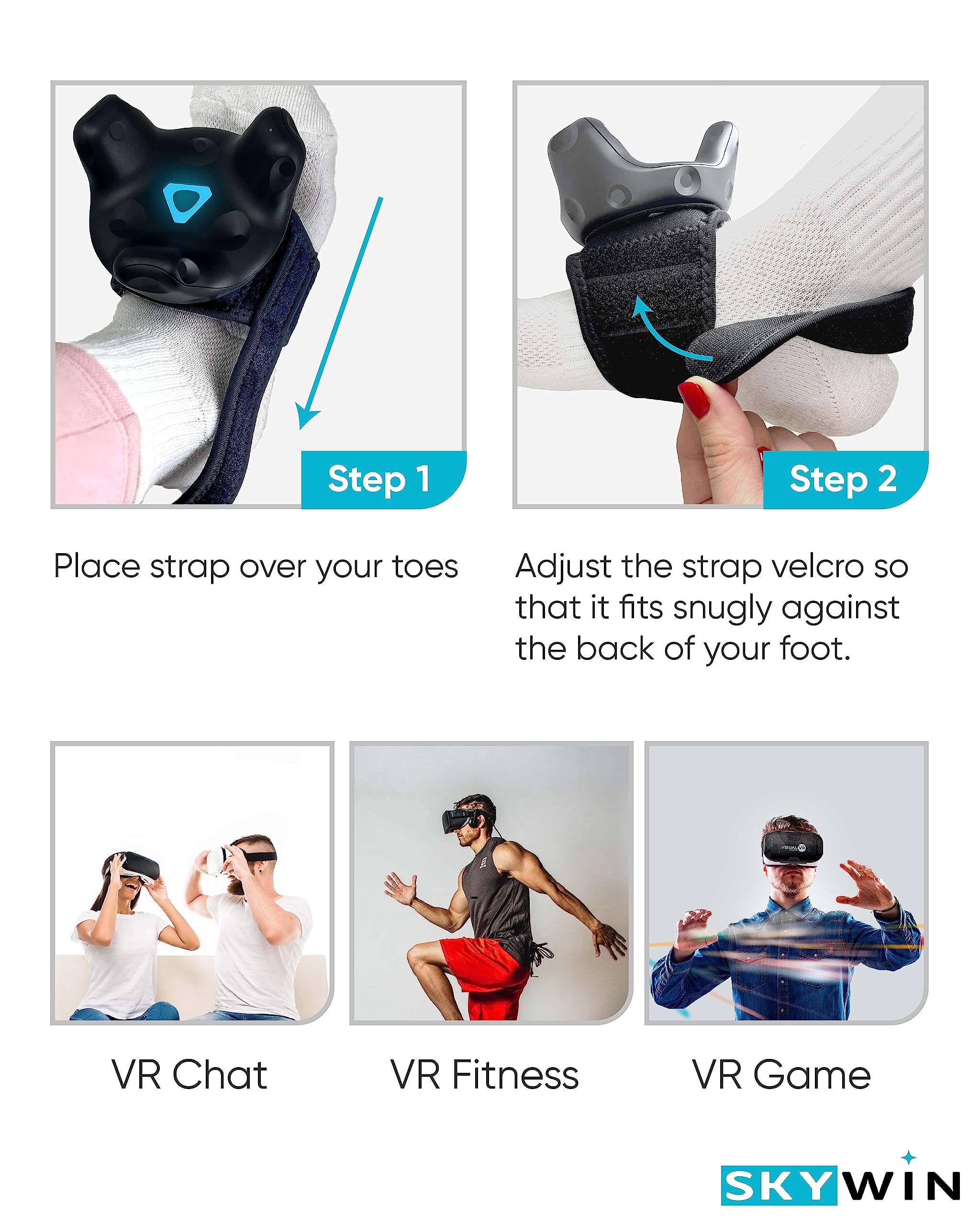 Skywin-VR Tracker Straps for HTC, Vive Tracker Straps -2 Pack, Adjustable Tracker Straps,VR Full Body Tracking for Foot, Tracking in Virtual Reality