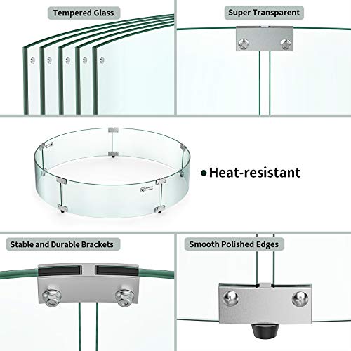 Skyflame Fire Pit Glass Wind Guard Round, 33 x 7 inches Tempered Glass Flame Shield, Fits 31β Round Fire Pit Burner Pans, Fire-Resistant Windscreen Set