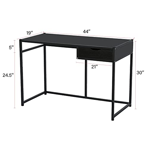 WJHWSX Modern Writing Desk, Laptop Computer Work Desk, Home Office Desk with Drawers, Wood Student Study Table Notebook Workstation, Farmhouse Small Space Cheap Black Desks for Bedrooms (Black)