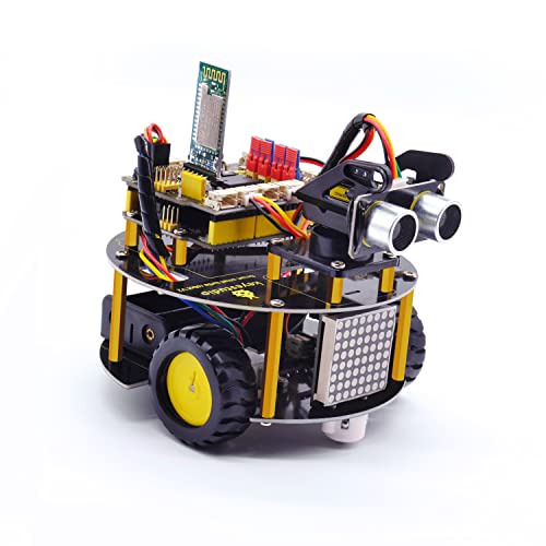 KEYESTUDIO Turtle Smart Robot Car Kit V3.0 for Arduino, IR Remote/Bluetooth Control, 8x8 LED Matrix, Line Tracking, Ultrasonic Obstacle Avoidance/Follow